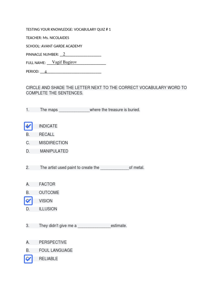 Testing Your Knowledge 1, Vocabulary Quiz | PDF | Art