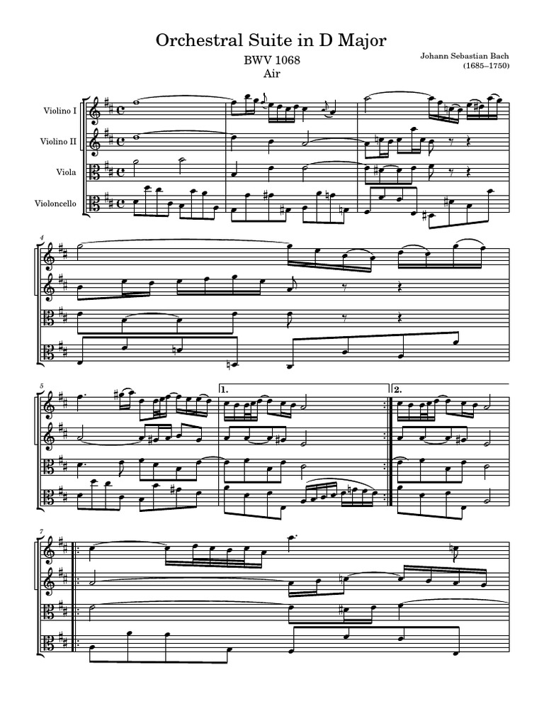 Air From Orchestral Suite No. 3 BWV 1068 in D Major Bach | PDF ...