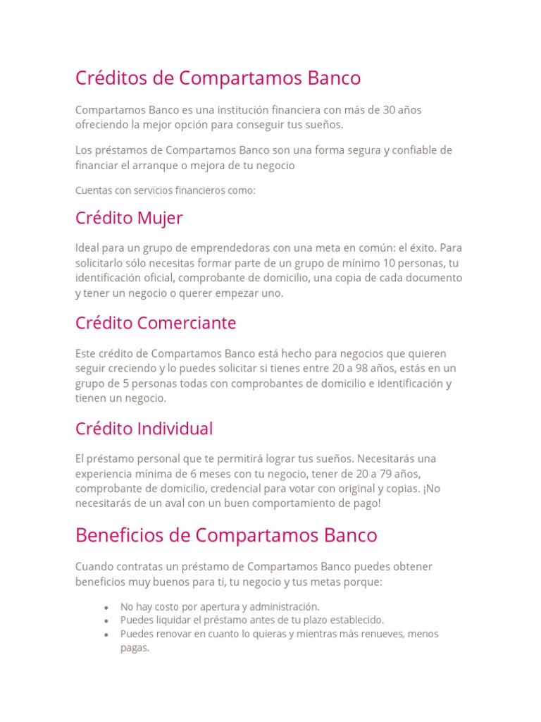 Créditos de Compartamos Banco | PDF | Bancos | Tarjeta de crédito