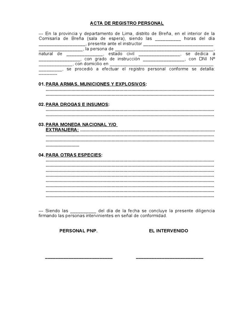 Acta de Registro Domiciliario y Personal | PDF | America latina