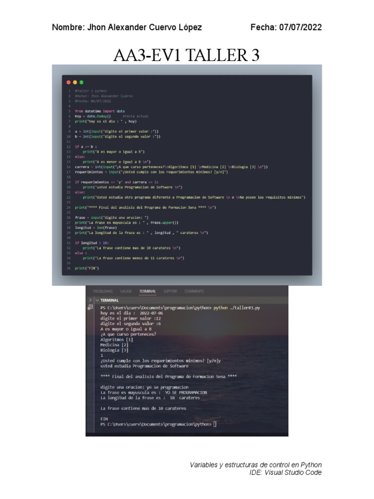 AA3 EV1 Taller 3 | PDF | Informática