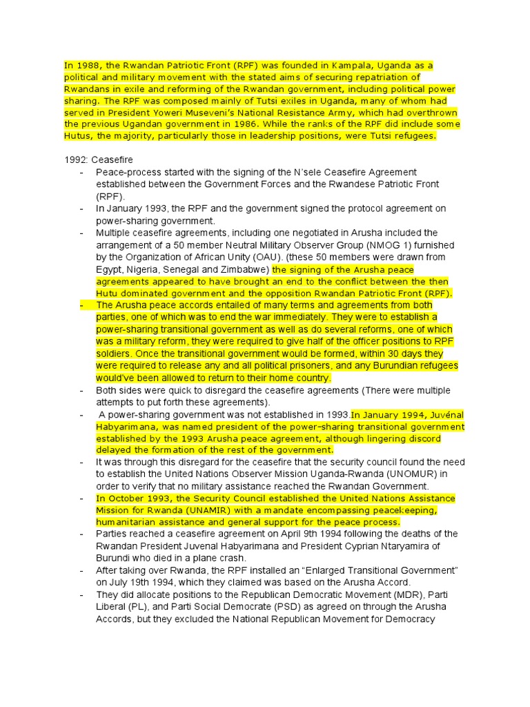 1993 Arusha Peace Accord | PDF | Rwanda | Rwandan Genocide