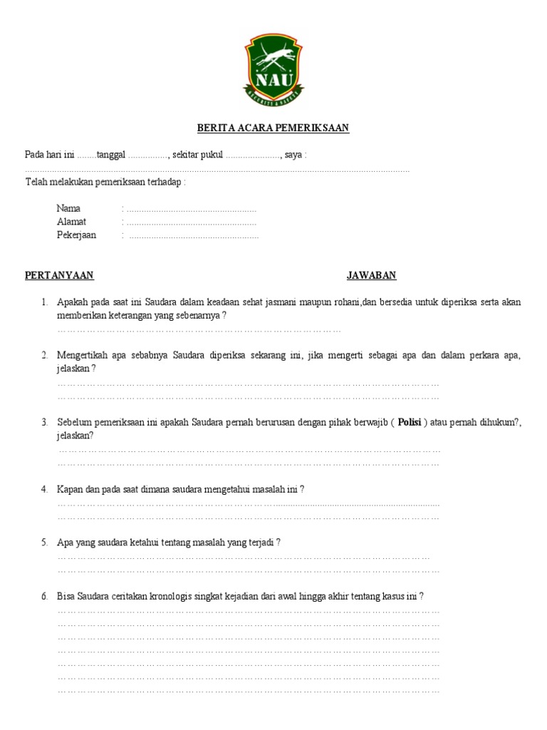 Berita Acara Pemeriksaan (Bap) | PDF