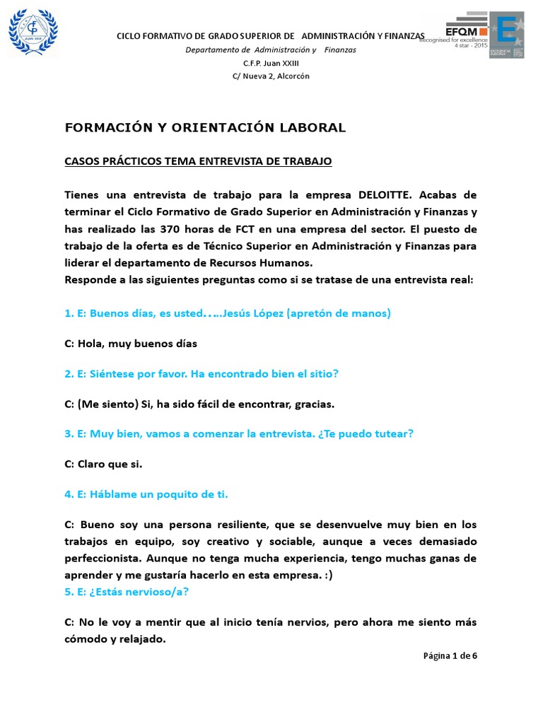 Casos prácticos Entrevista individual | PDF | Liderazgo