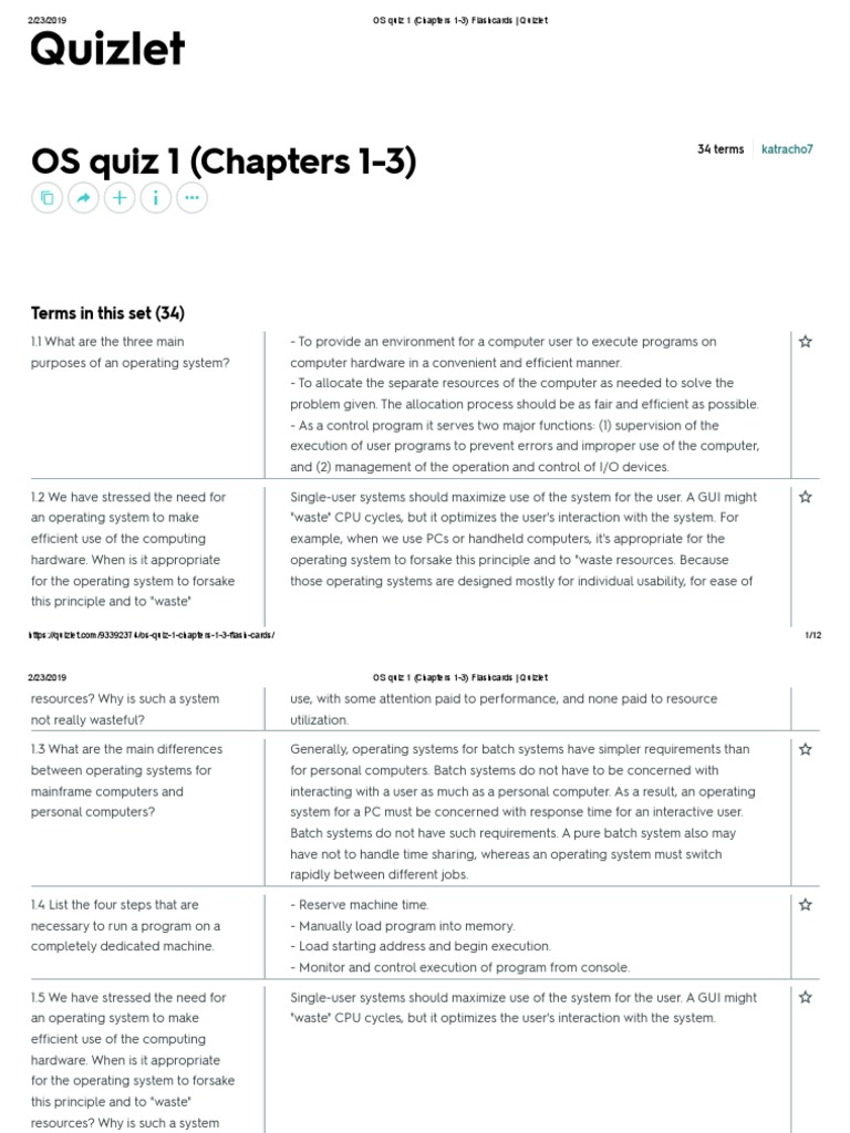 OS Quiz 1 (Chapters 1-3) Flashcards - Quizlet | PDF | Operating System | Kernel (Operating System)