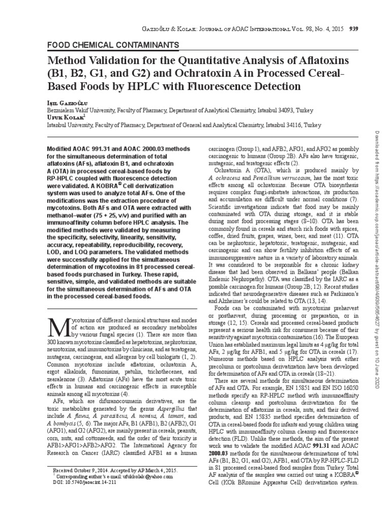 135 - Method Validation For The Quantitative Analysis of Aflatoxins (B1 ...