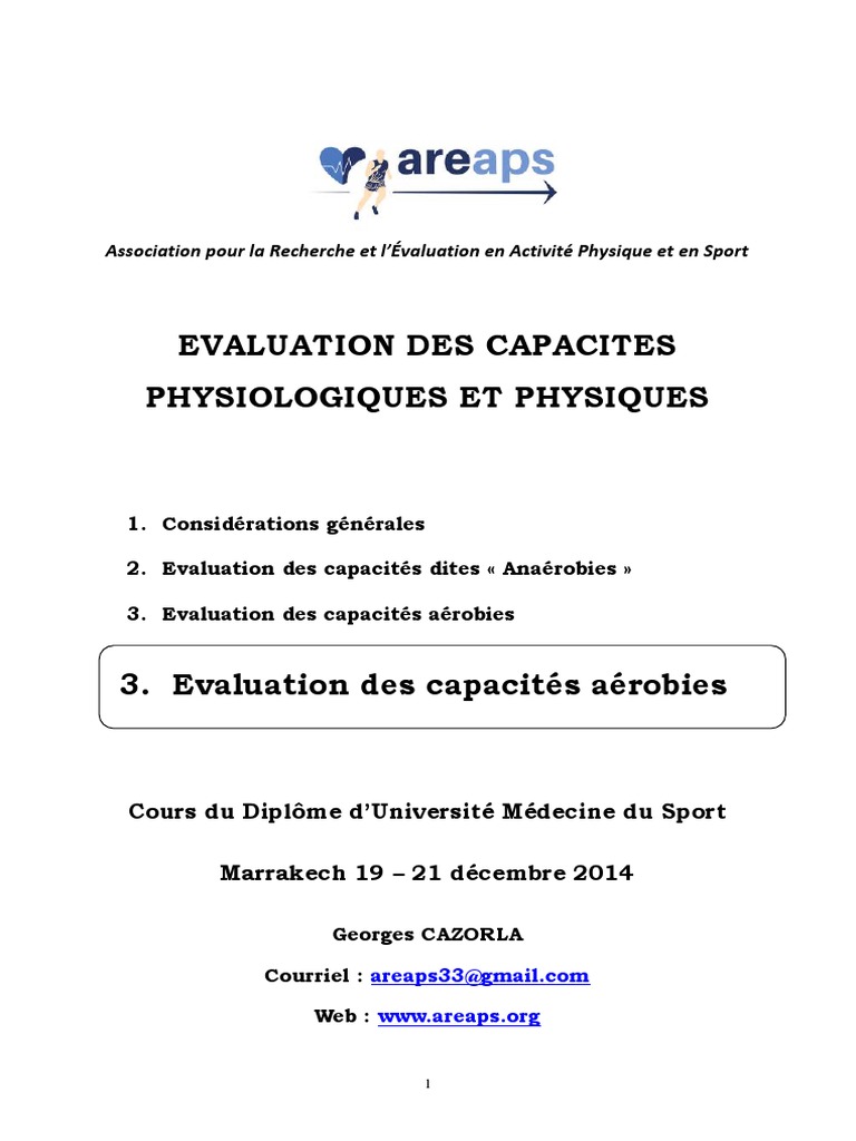 Cazorla G. Evaluation Des Capacites Aerobies | PDF