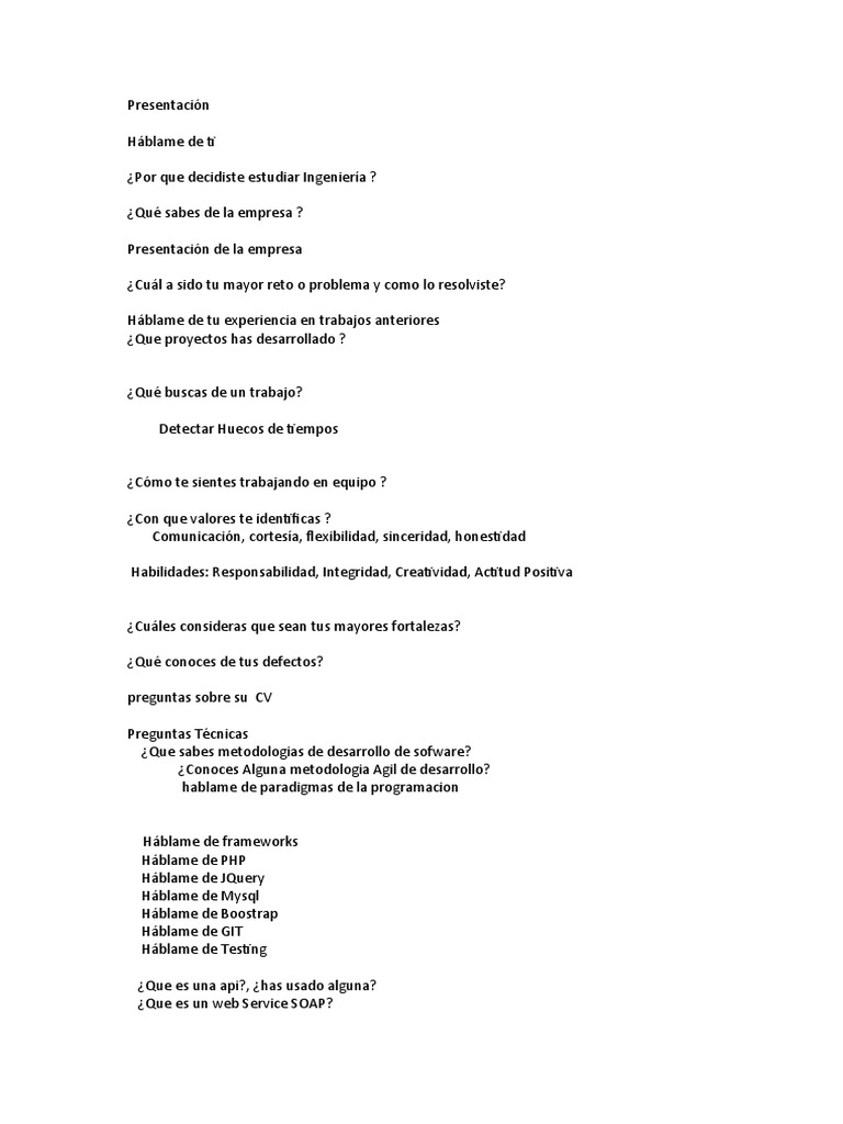Guia Para Entrevista Pdf Informática