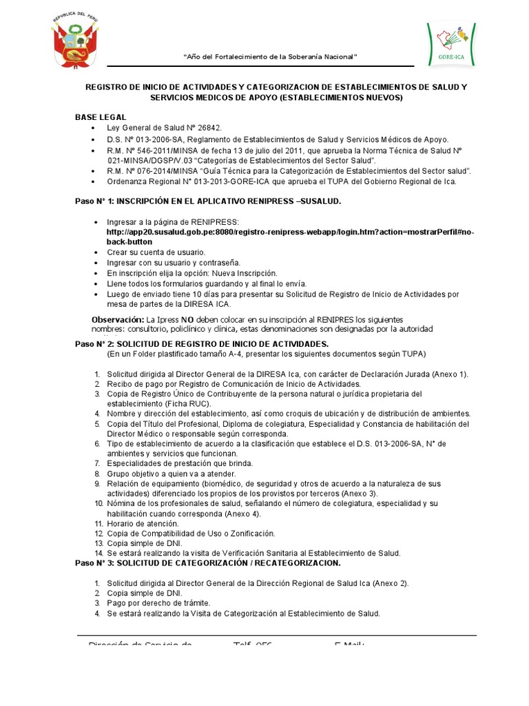 Inscripcion RENIPRESS y Categorizacion DIRESA ICA | PDF