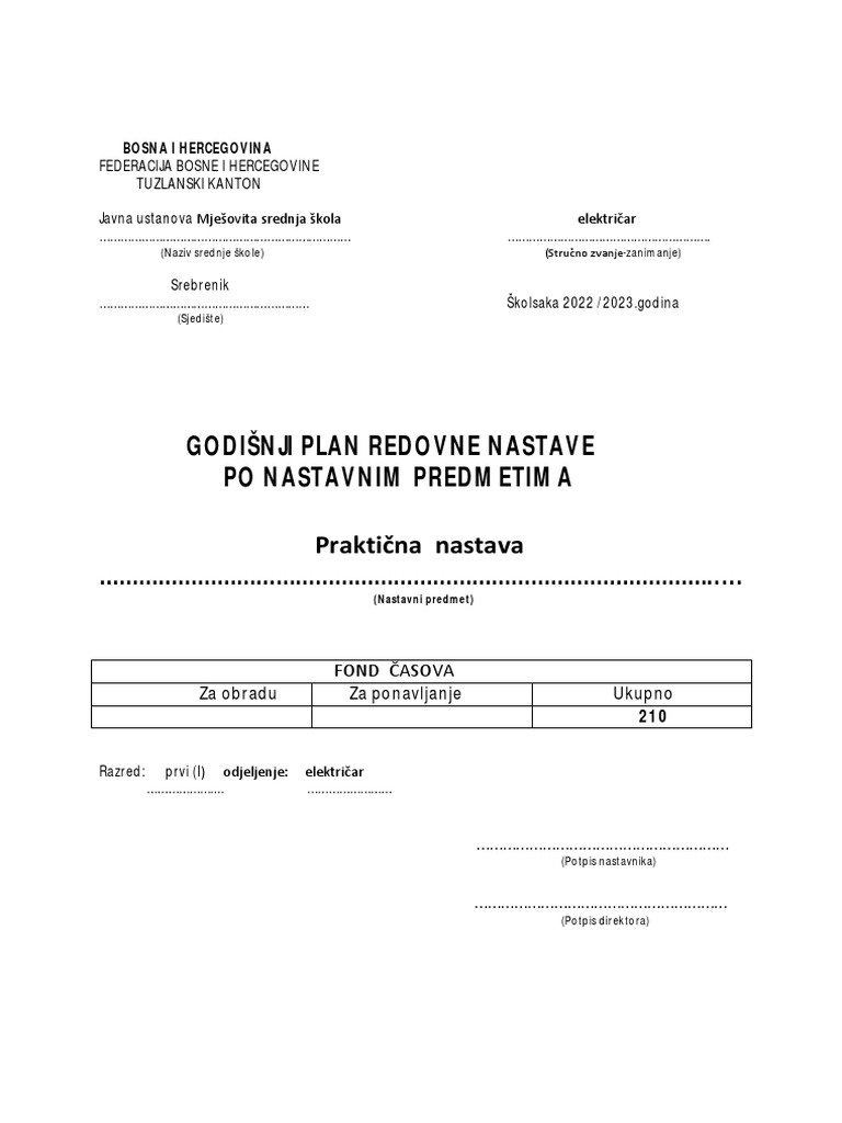 Godišnji Plan Rada Praksa I Godina | PDF