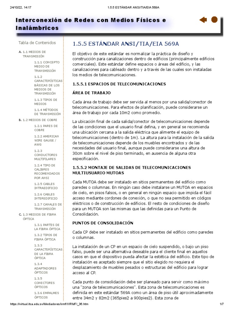 1.5.5 Estándar Ansi - Tia - Eia 569a - Cuartos de Telecomunicaciones | PDF | Fibra óptica ...
