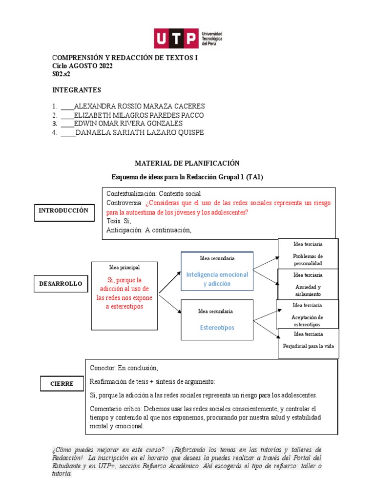 S02.s2 - Esquema de Redacciòn Tarea Académica 1 (TA1) - Agosto 2022 ... S02.s2 - Esquema de Redacciòn Tarea Académica 1 (TA1) - Agosto 2022 ...