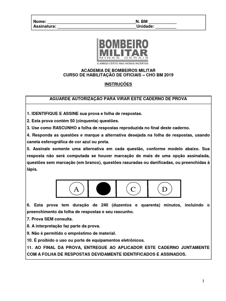 Prova Cho BM 2019 | PDF | Administração pública | Contabilidade