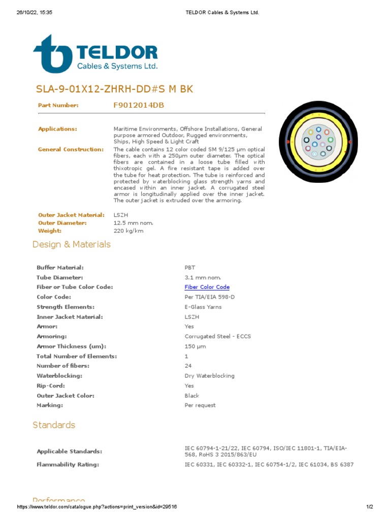 TELDOR Cables & Systems LTD - FO MARINO CON 24 FIBRAS | PDF | Pipe ...