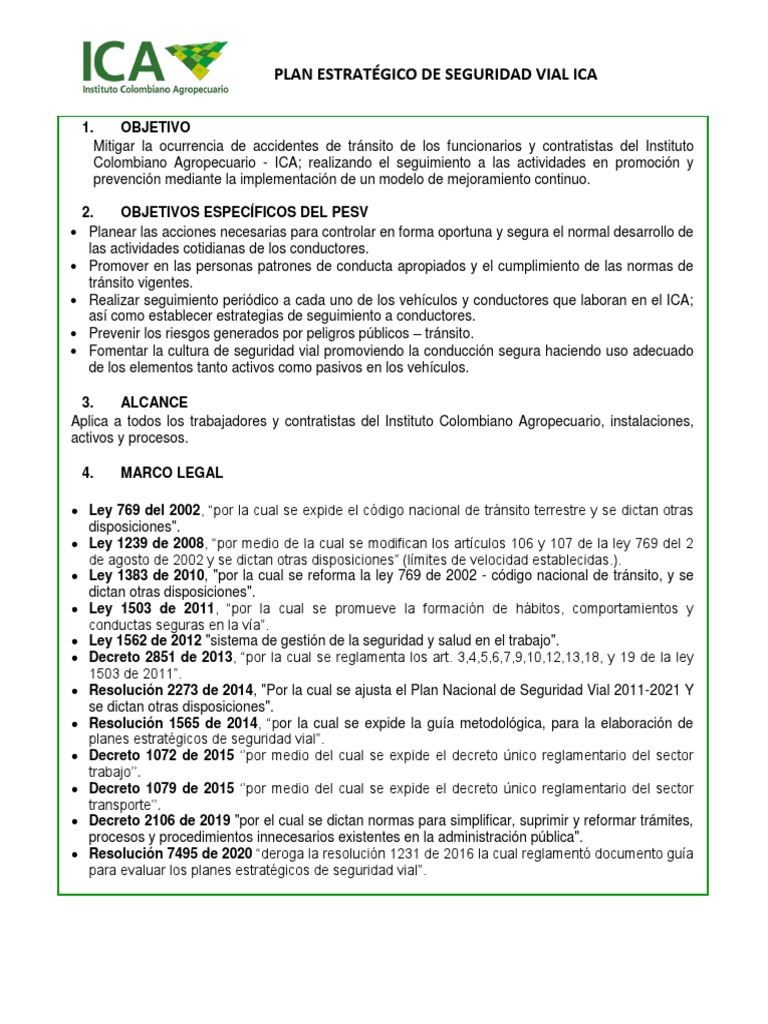 Plan Estratégico de Seguridad Vial del Instituto Colombiano ...
