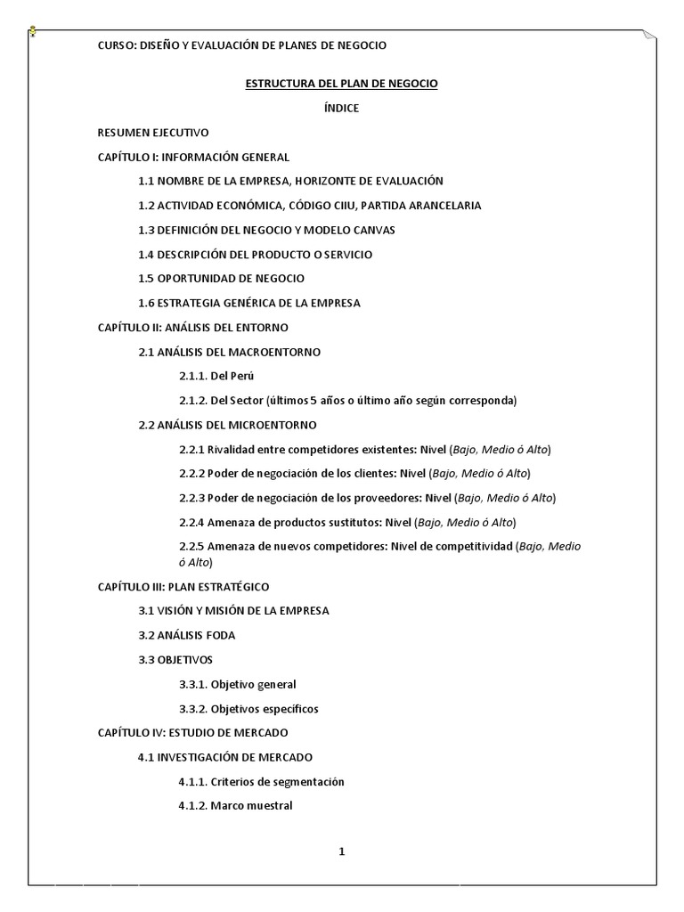 Estructura Plan de Negocios | Descargar gratis PDF | Mercado (economía) | Investigación de mercado