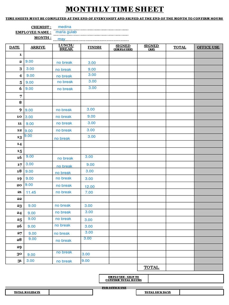 May Time Sheet | PDF