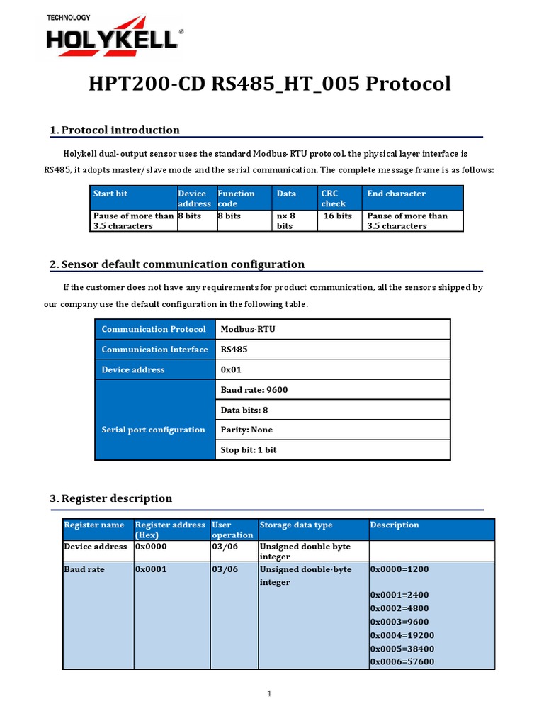 HPT200 CD Protoc RS485 EN HOLYKELL V2021 | PDF | Bit | Computer Engineering