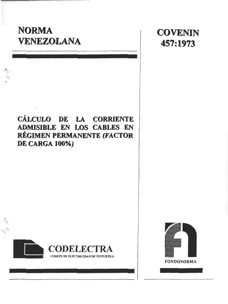 Covenin 457-73. Cálculo de La I Admisible en Cables | PDF