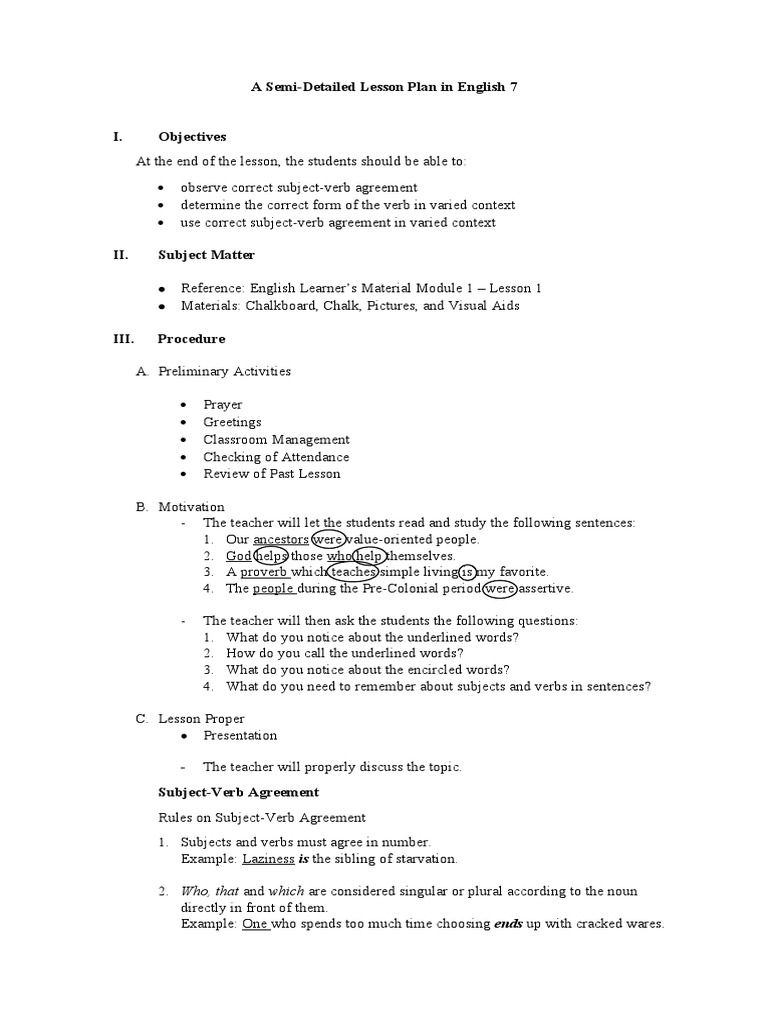 Semi-Detailed S-V Agreement Day1 | PDF | Verb | Subject (Grammar)