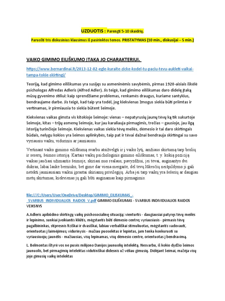 Vaiko Gimimo Eiliskumo Itaka Jo Charakteriui Konkurencija Tarp Broliu ...