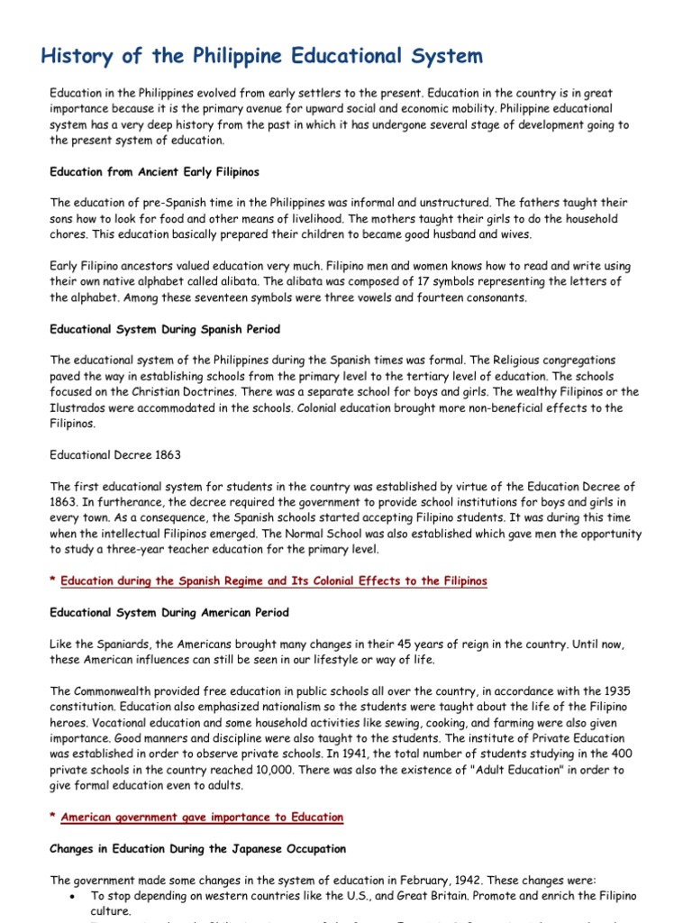 History of The Philippine Educational System | PDF | Philippines ...