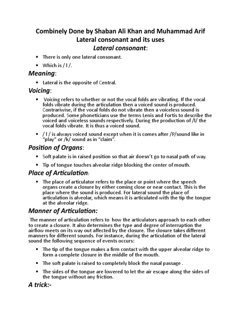 Lateral Consonant | PDF | Consonant | Phonetics