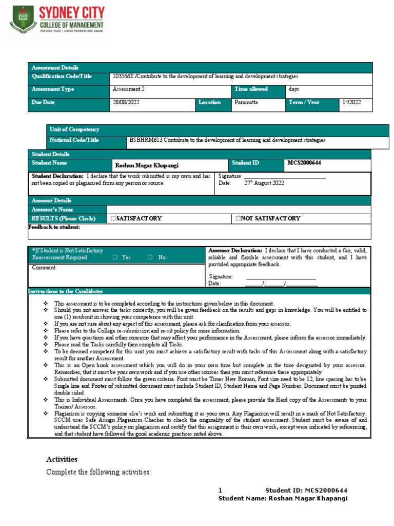 BSBHRM613 Student Assessment Tasks 2-5 | PDF | Learning | Social Media