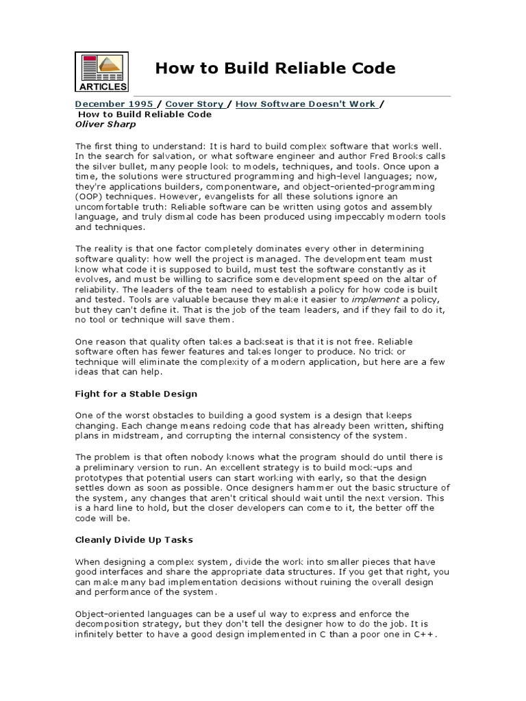 How To Build Reliable Code | PDF | Software | Debugging