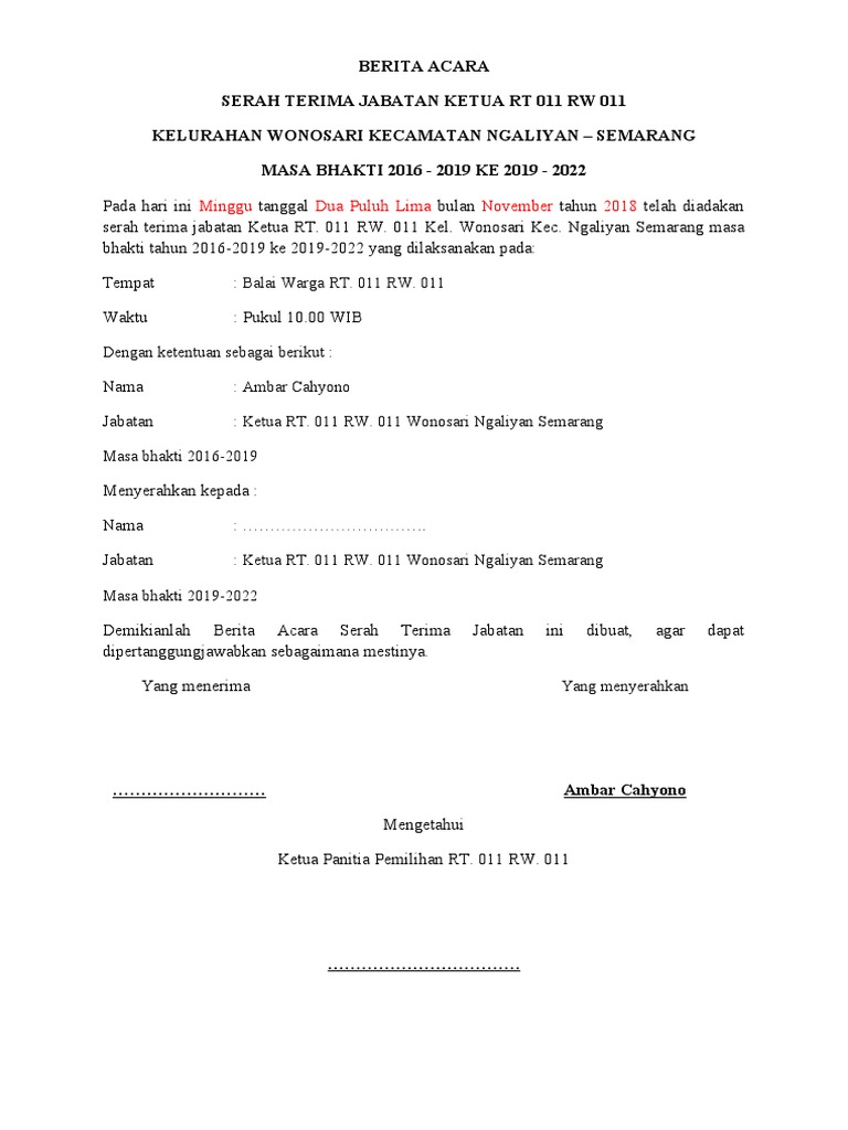 Contoh Berita Acara Pemilihan Ketua RT | PDF