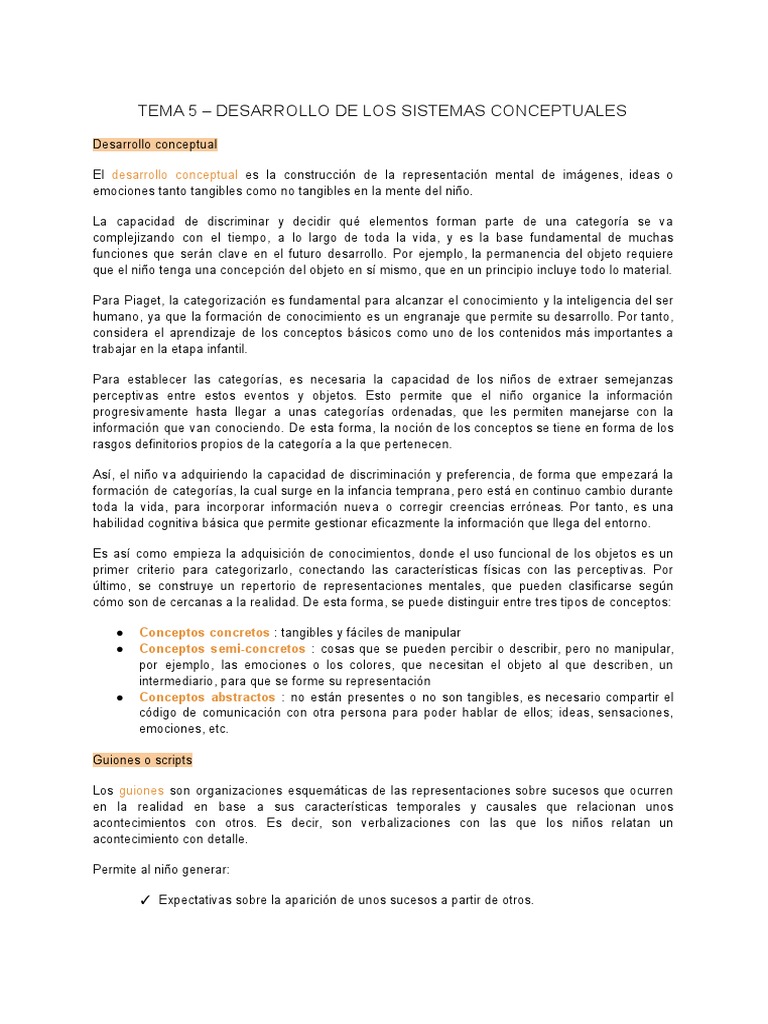 Tema 5 - Desarrollo de Los Sistemas Conceptuales | PDF | Experiencia ...