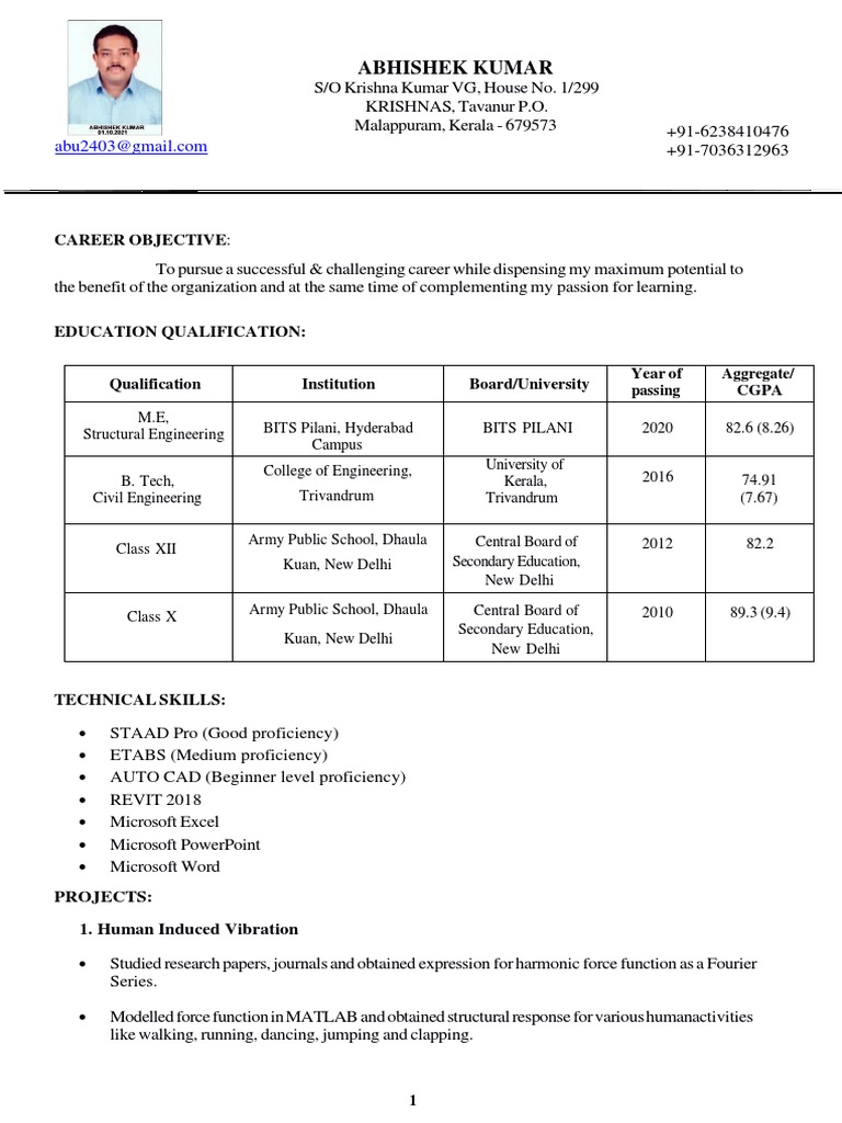 RESUME (Abhishek Kumar) | PDF | Structural Engineering | Economic Sectors