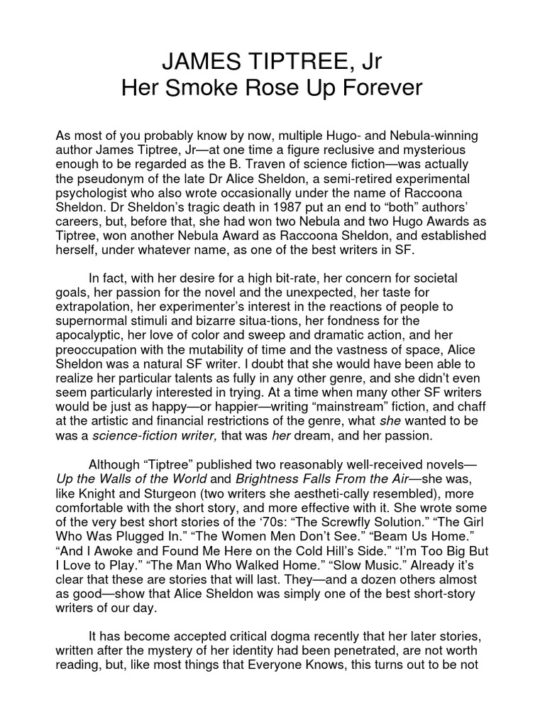 Tips James Tiptree JR Her Smoke Rose Up Forever | PDF