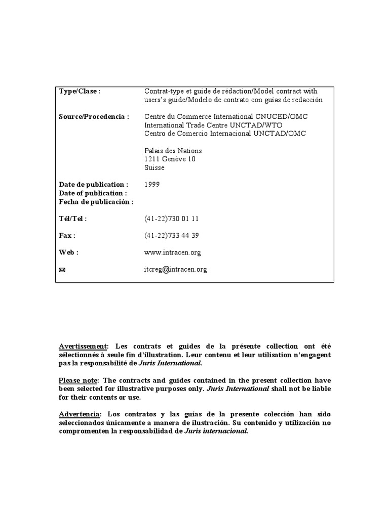 Intl Commercial Sale of Perishable Goods Model Contract - Juris Intl ...