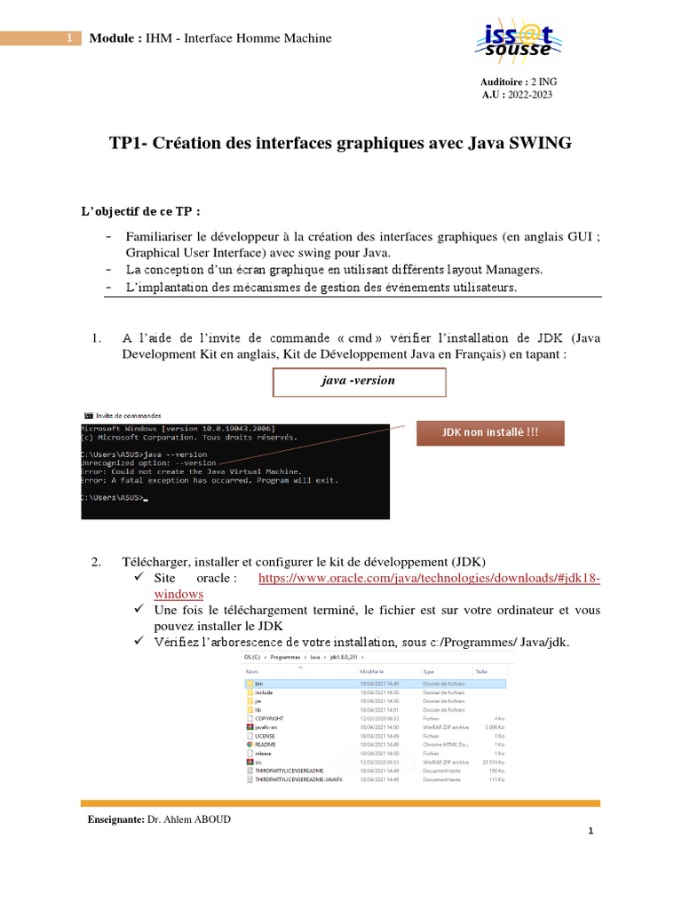 TP1-Création Des Interfaces Graphiques Avec Java SWING: Module: IHM - Interface Homme Machine ...