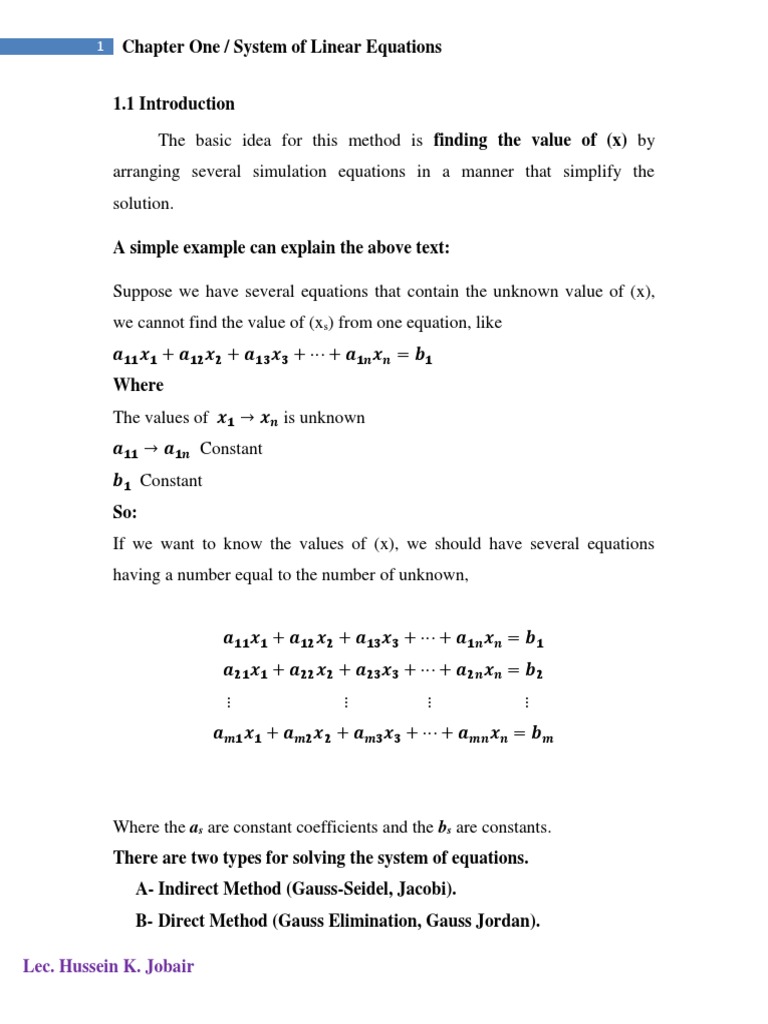 Lec. - 1 - (Linear Eqns.) | PDF | Equations | System Of Linear Equations