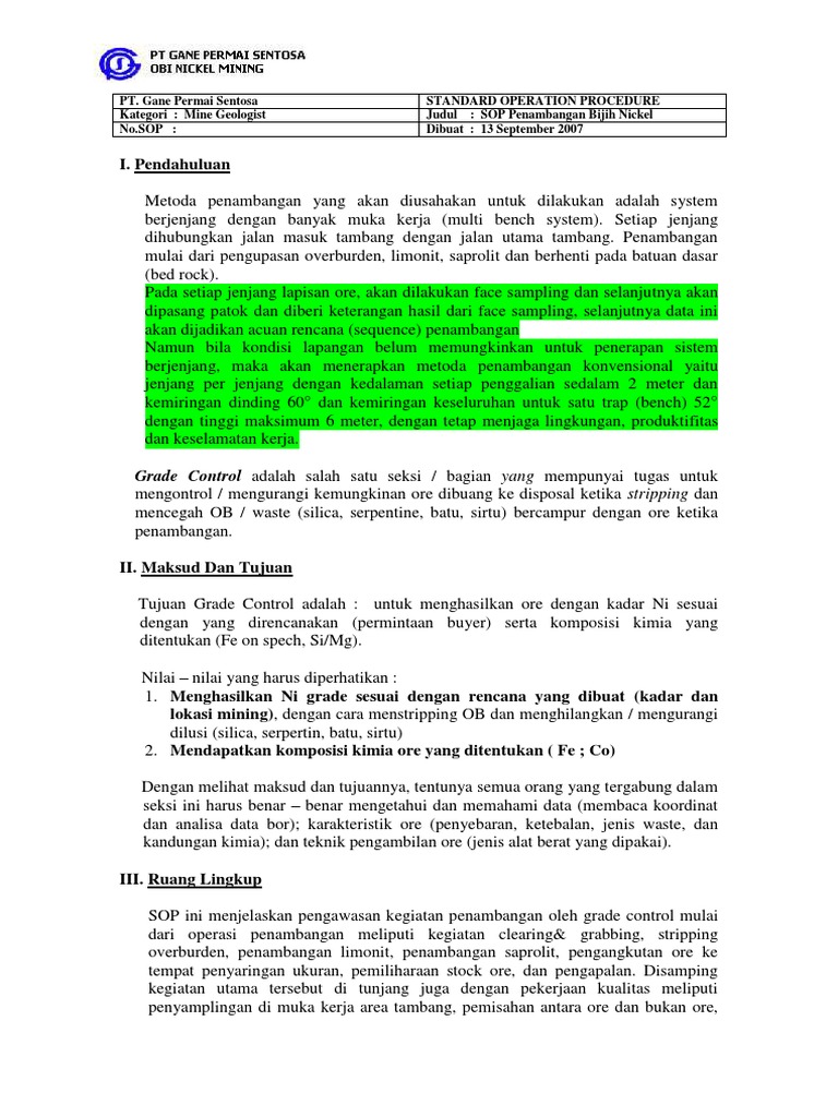 SOP Grade Control | PDF