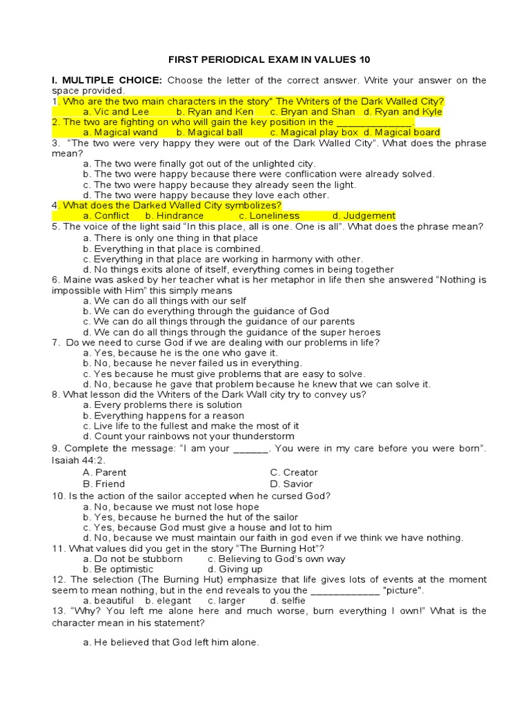 Values 10 Exam | PDF | Meaning Of Life | Virtue