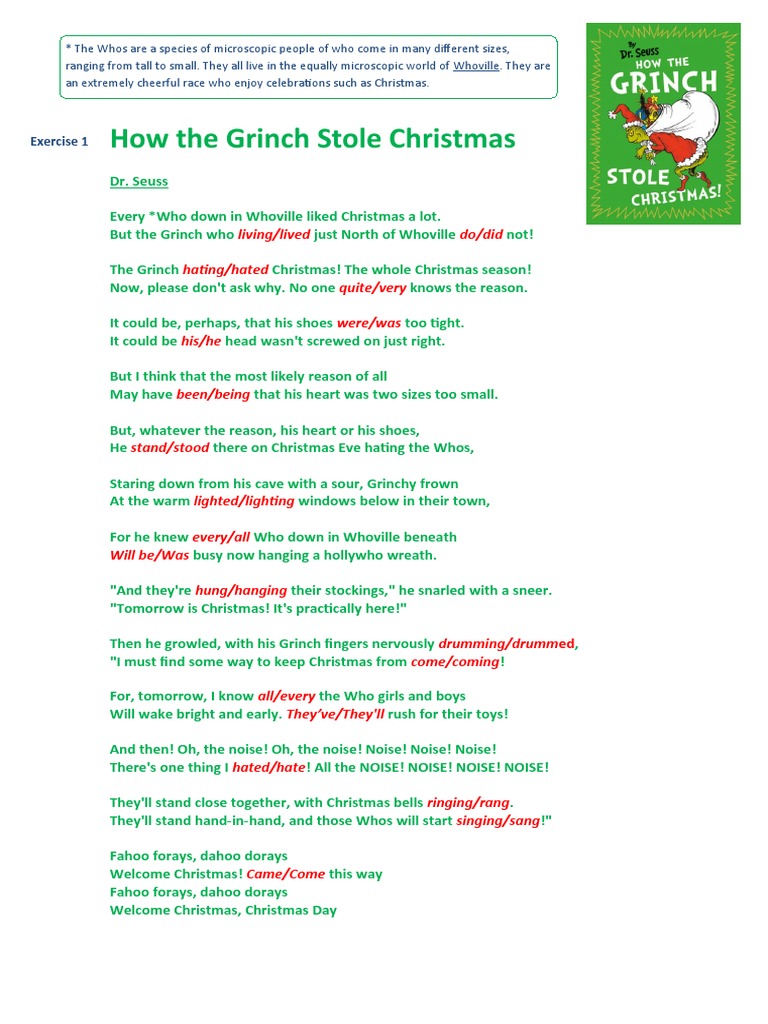 How The Grinch Stole Christmas - Activity Sheet | PDF | Dr. Seuss