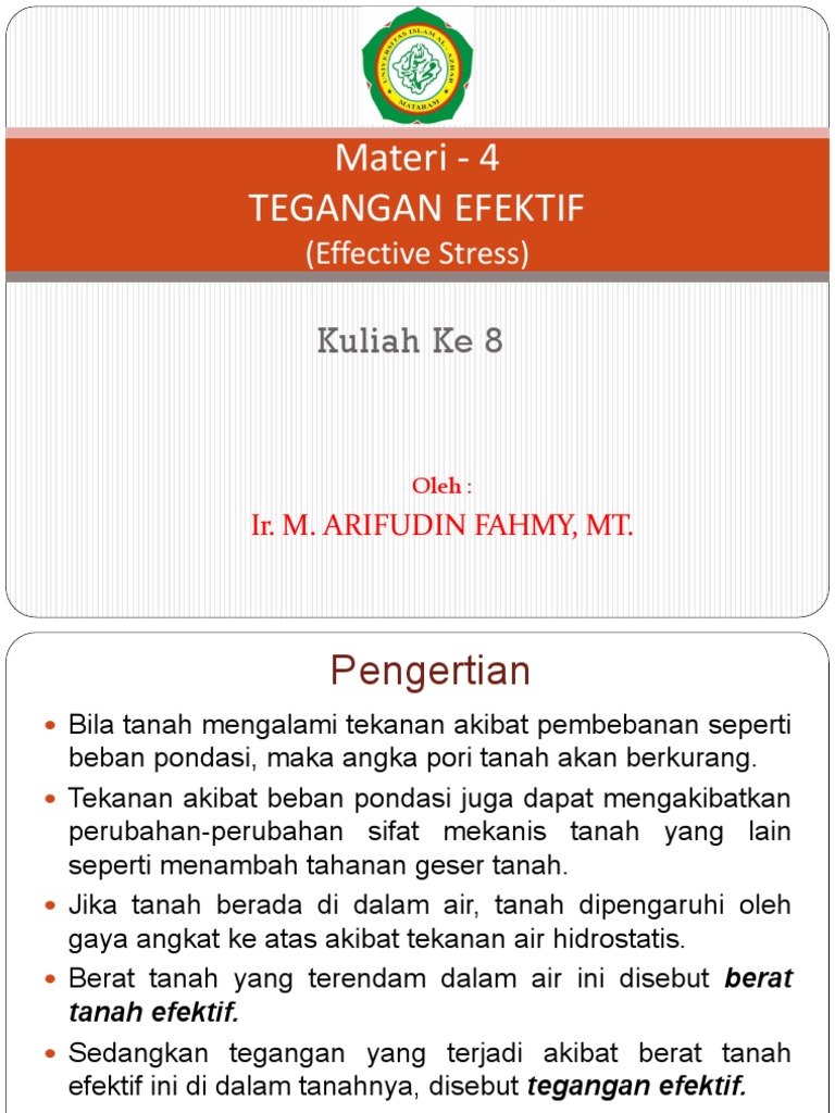 Materi-4 Mektan 1 - Tegangan Efektif | PDF