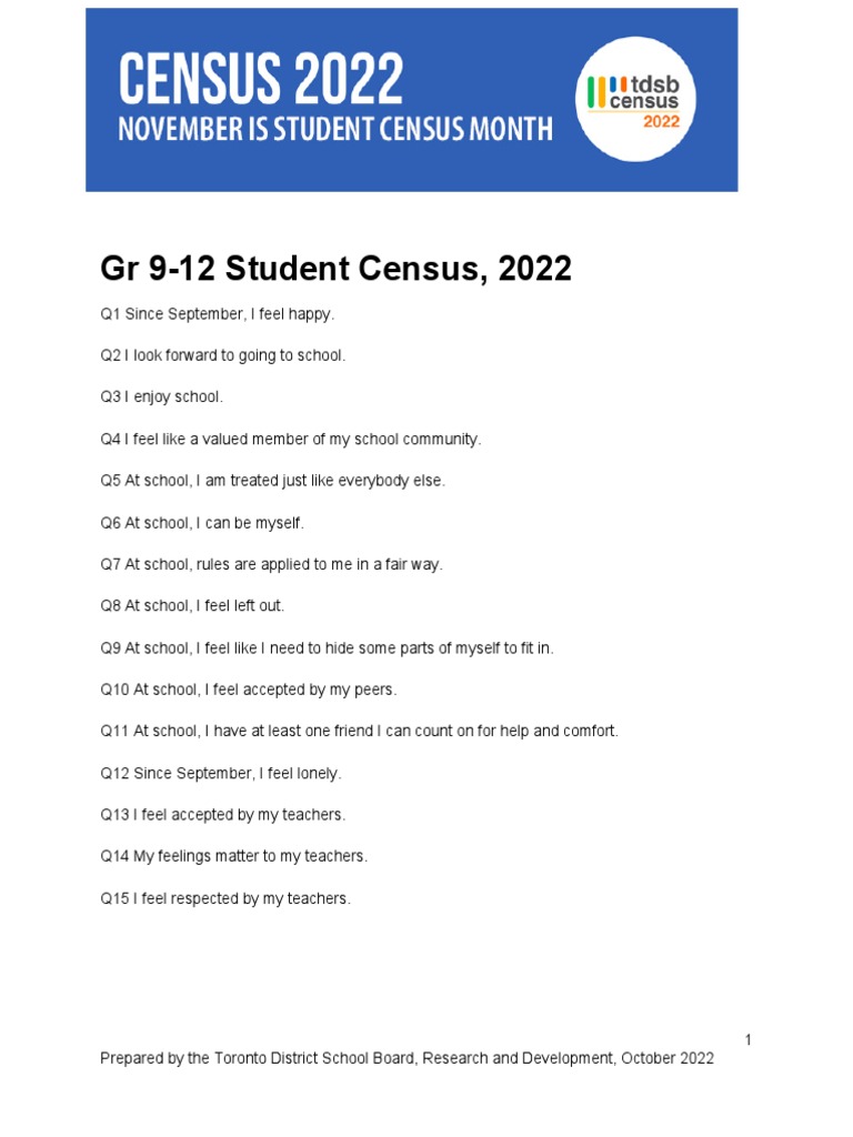 2022 Toronto Student Census Insights | PDF | Attention Deficit ...