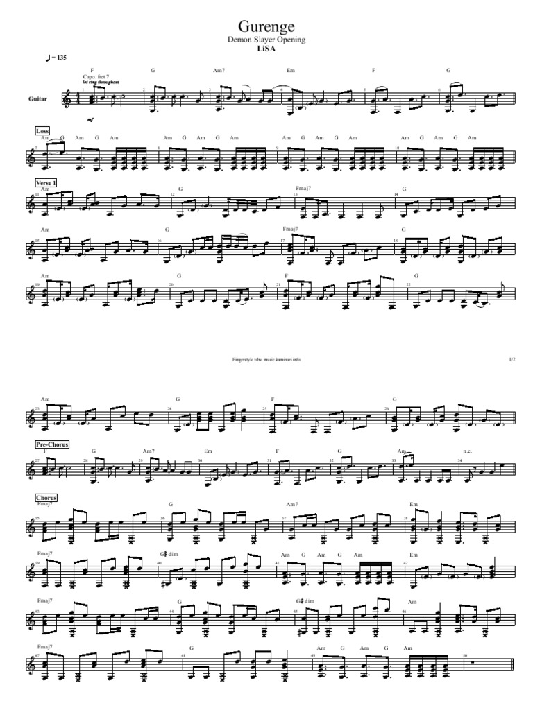 Demon Slayer - Gurenge SHEET MUSIC (Music - Kaminari.info) | PDF ...