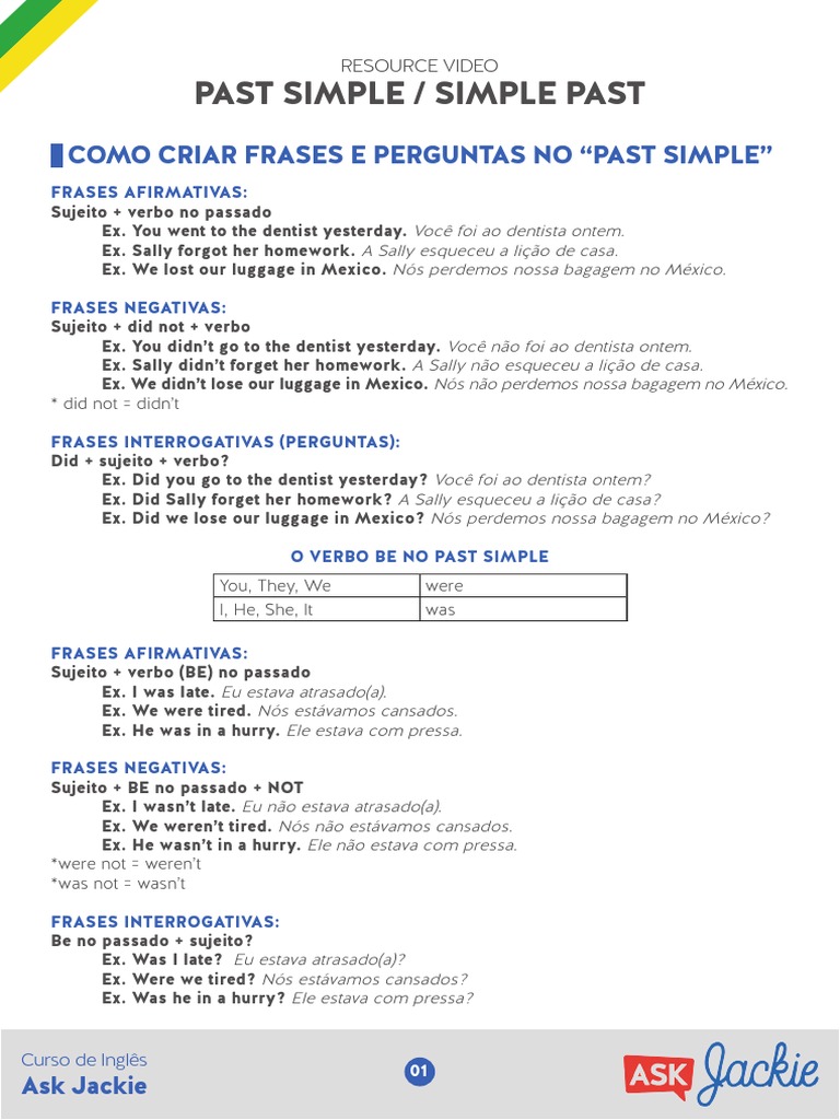 Simple Past | Download grátis PDF | Assunto (gramática) | Mecânica da ...