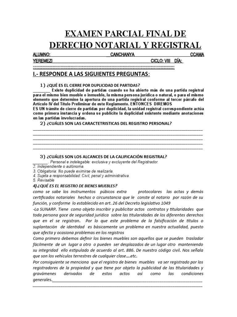 4 A Examen Parcial Final de Derecho Notarial y Registral | Descargar gratis PDF | Gobierno ...