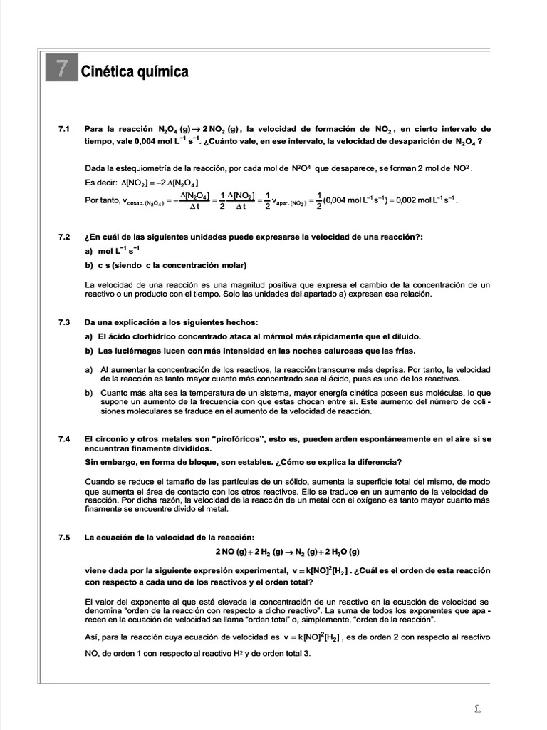 PDF Quimica Ejercicios Resueltos Soluciones Cinetica Quimica Selectividad - Compress | Descargar ...