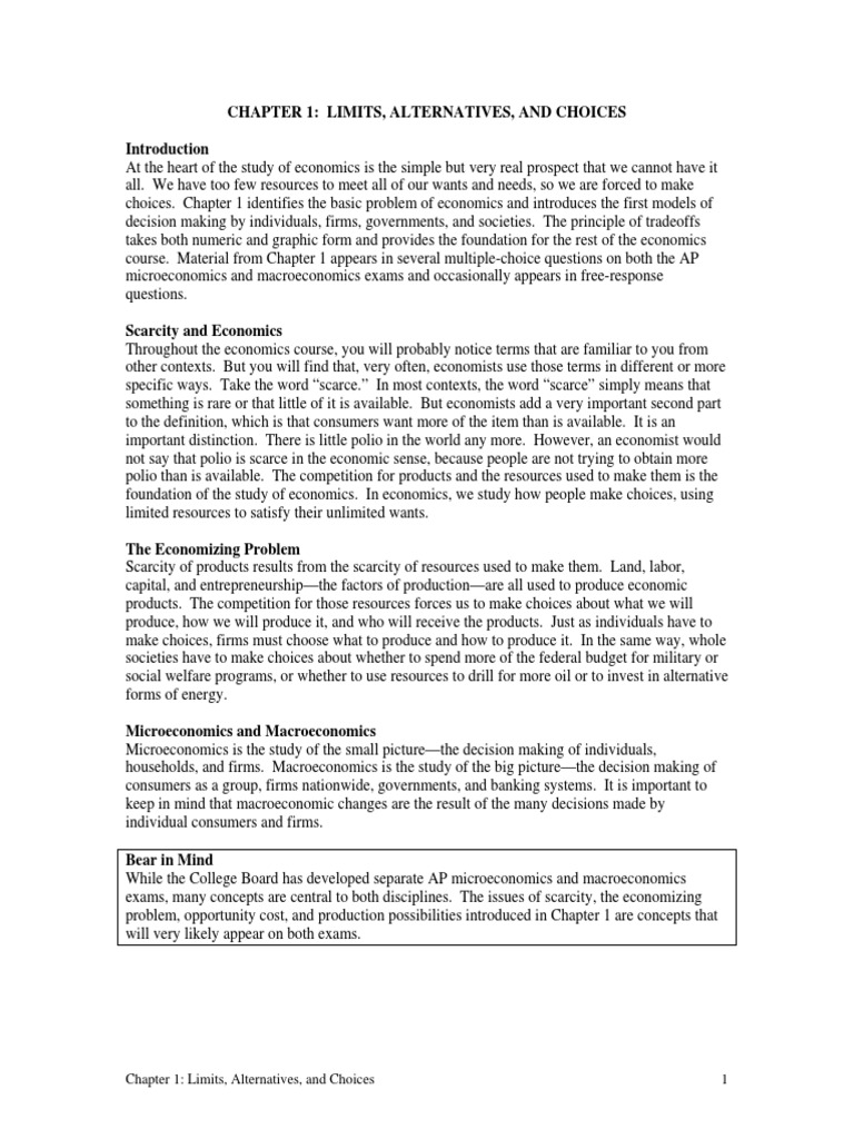 Chapter 1 Limits Alternatives and Choices | PDF | Economics ...