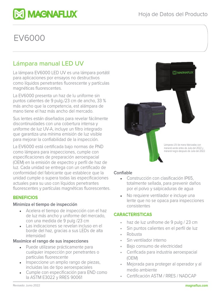 EV6000 UV Lamp - Product Data Sheet - Espanol | PDF | Ultravioleta ...