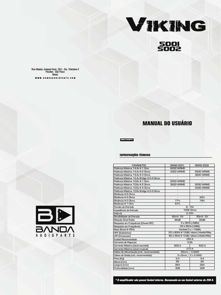 Especificações técnicas e manuais de uso dos amplificadores de áudio ...