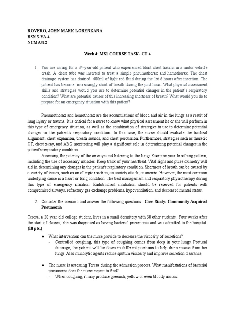Week 4 - Ms1 Course Task - Cu 4 - Rovero | PDF | Breathing | Lung