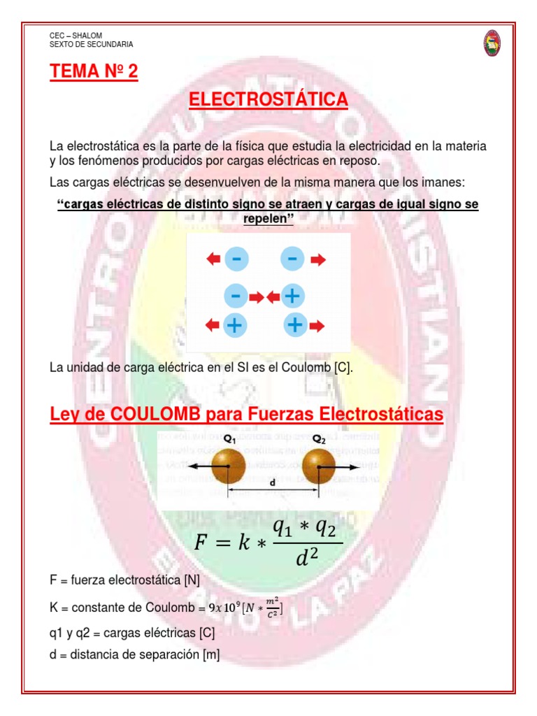 Tema 2 - Electrost - Tica y Ley de Coulumb | PDF | Electrostática | Carga eléctrica